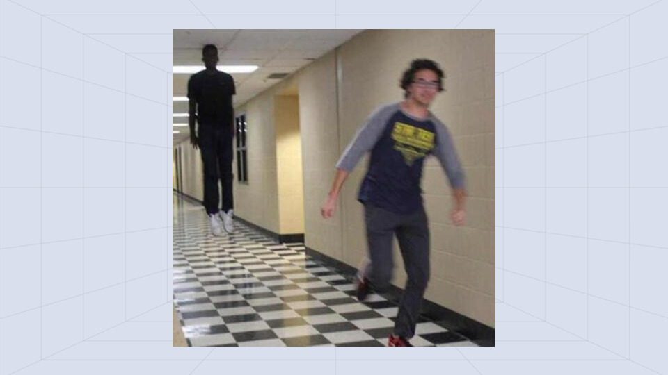 floating boy chasing running boy - AI Memes Template