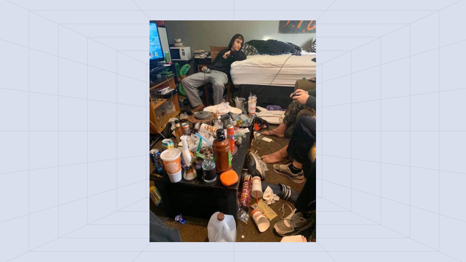 Dirty College Dorm Room With Trash - AI Memes Template