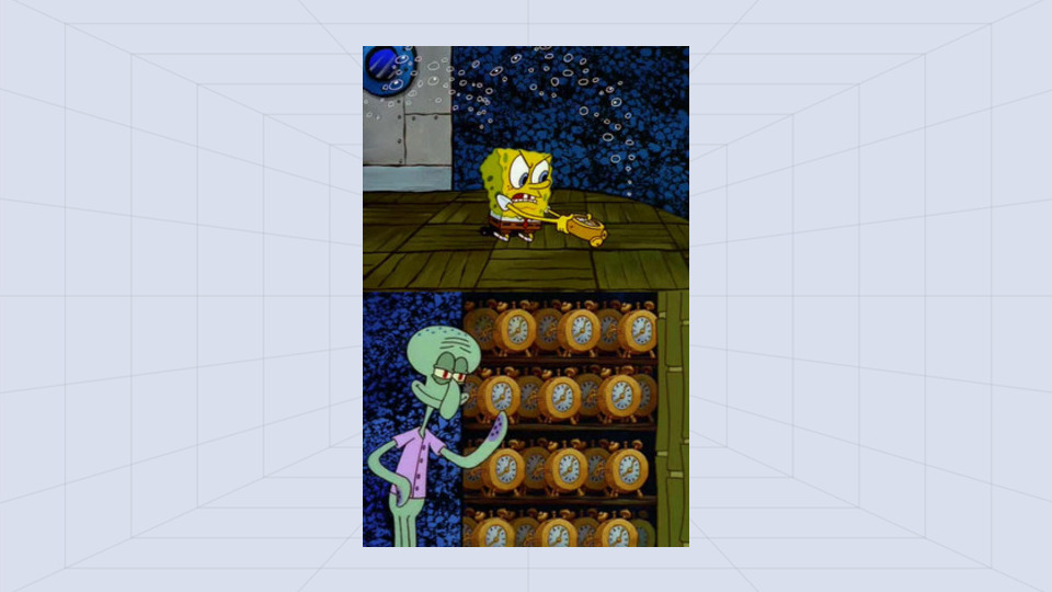 Spongebob vs Squidward Alarm Clocks - AI Memes Template