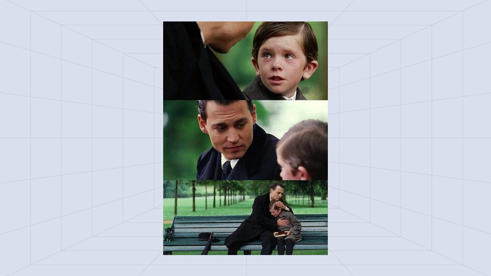 Finding Neverland - Crying Kid on Bench - AI Memes Template