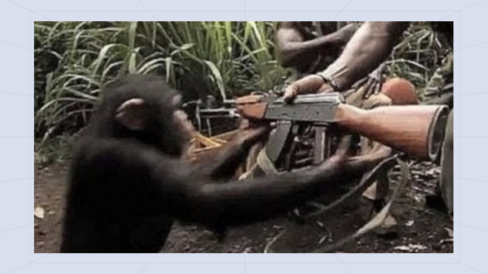 Arming Chimp With AK-47 - AI Memes Template