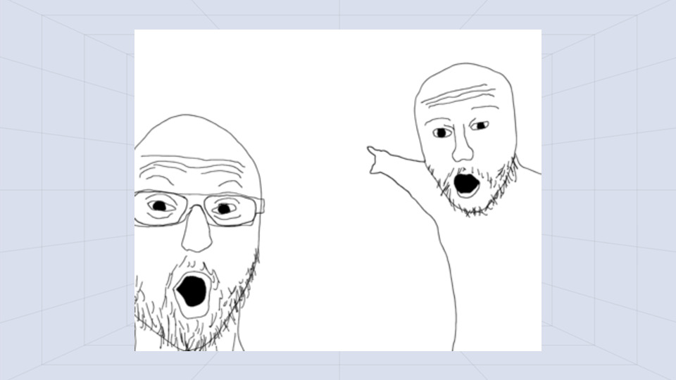 Soyjack's pointing meme - Two guys pointing white background - AI Memes ...