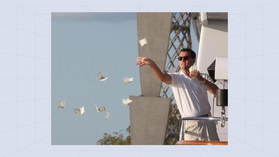 Leonardo DiCaprio throwing Money - AI Memes Template