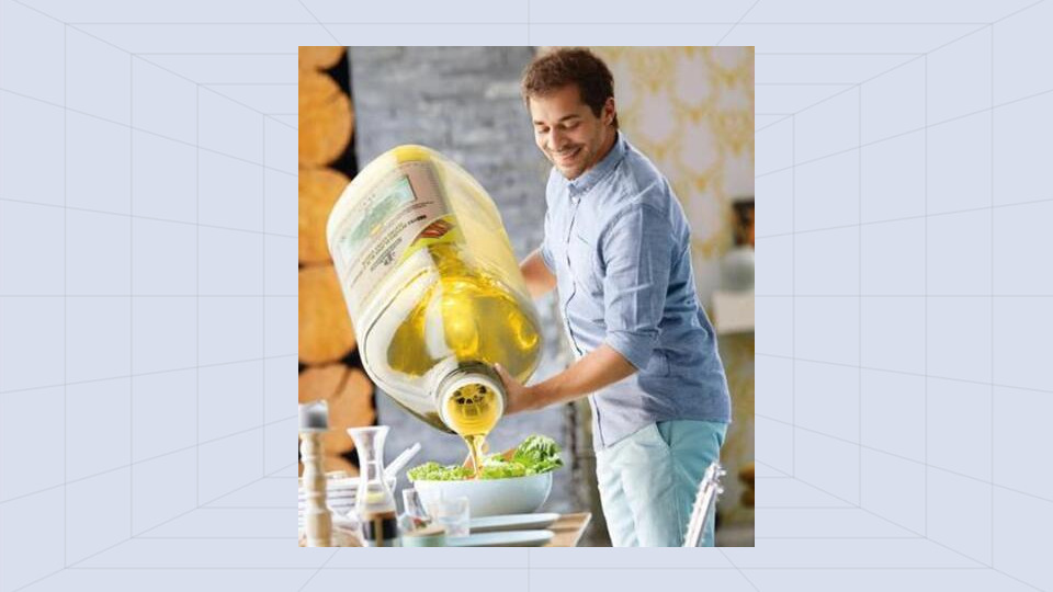 Guy pouring olive oil on the salad - AI Memes Template