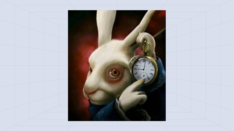 Alice in Wonderland White Rabbit Pointing At Clock - AI Memes Template