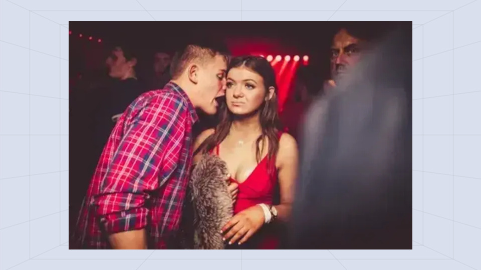 Guy Talking to Uninterested Girl at Night Club - AI Memes Template