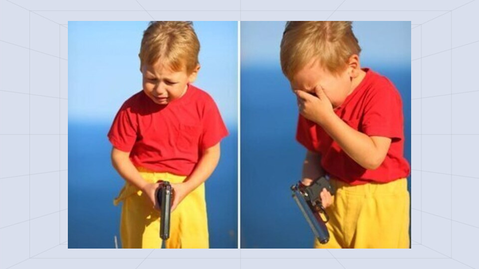 Crying kid with gun - AI Memes Template