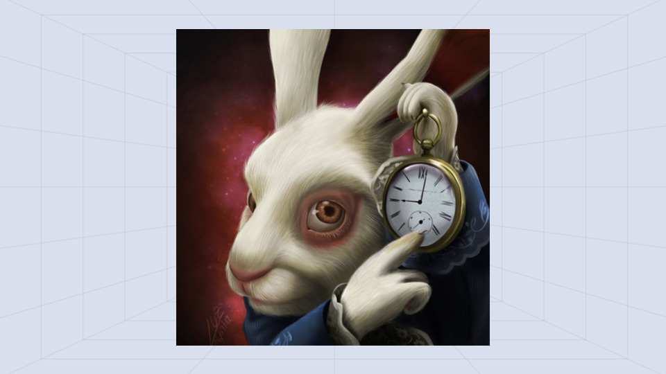 Alice in Wonderland White Rabbit Pointing At Clock - AI Memes Template