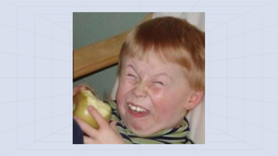 Laughing Mocking Kid With Apple - AI Memes Template