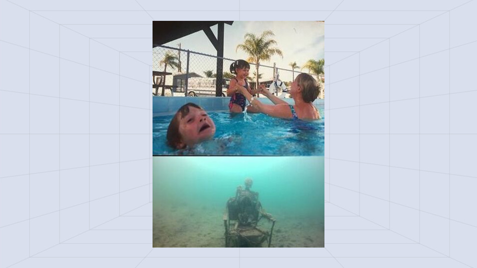 Mother Ignoring Kid Drowning In A Pool - AI Memes Template