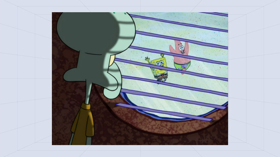 Squidward Looks Out Window at Spongebob and Patrick - AI Memes Template
