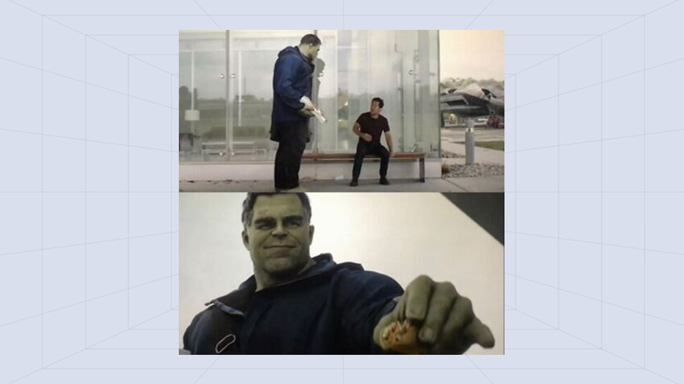 Hulk Gives Ant-Man A Taco - AI Memes Template