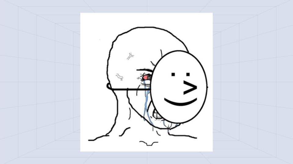 Crying Wojak with Happy Mask - AI Memes Template