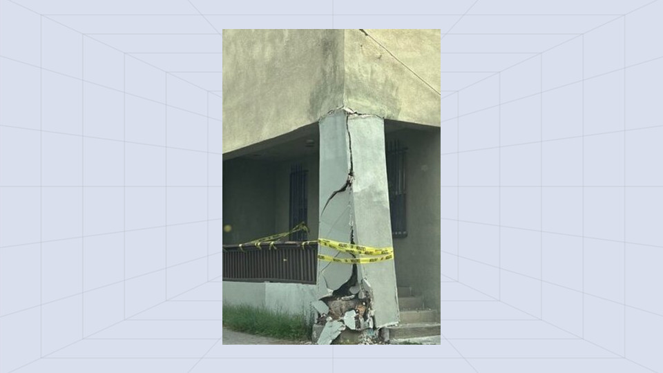 Caution Tape Fix on Building Pillar - AI Memes Template